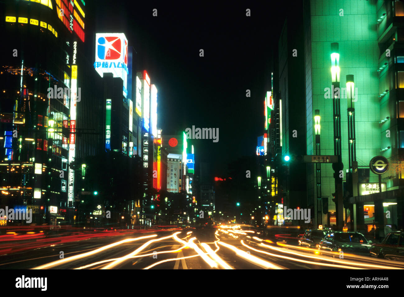 Colorful night time scenic Ginza area of Tokyo Japan Stock Photo - Alamy