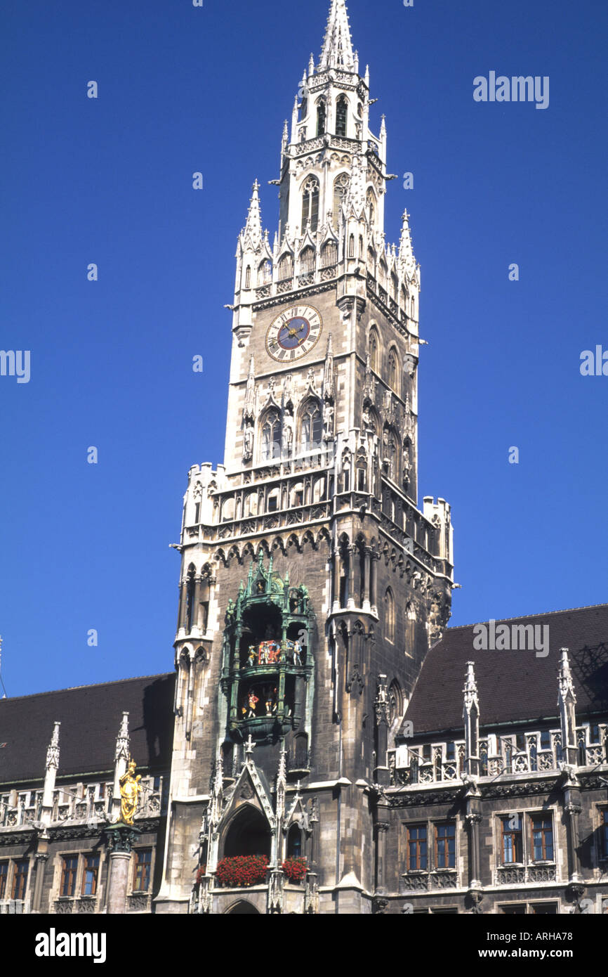 Famous Clock at New City Hall in Munich Germany Stock Photo - Alamy