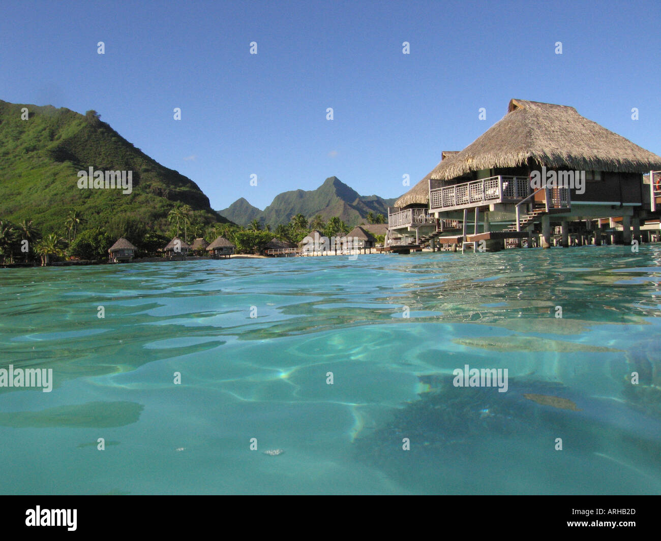 View of a beachside cafe Moorea Tahiti French Polynesia South Pacific ...