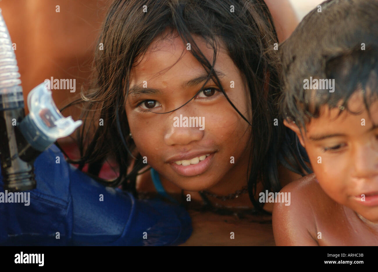 Close up of a young girl Moorea Tahiti French Polynesia South Pacific ...
