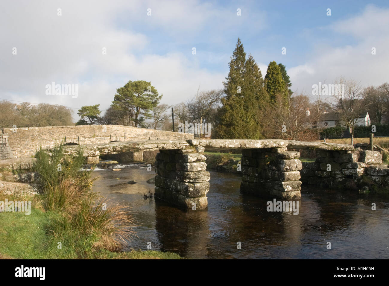 The Historic Clapper Bridge at Postbridge, on Dartmoor Stock Photo - Alamy