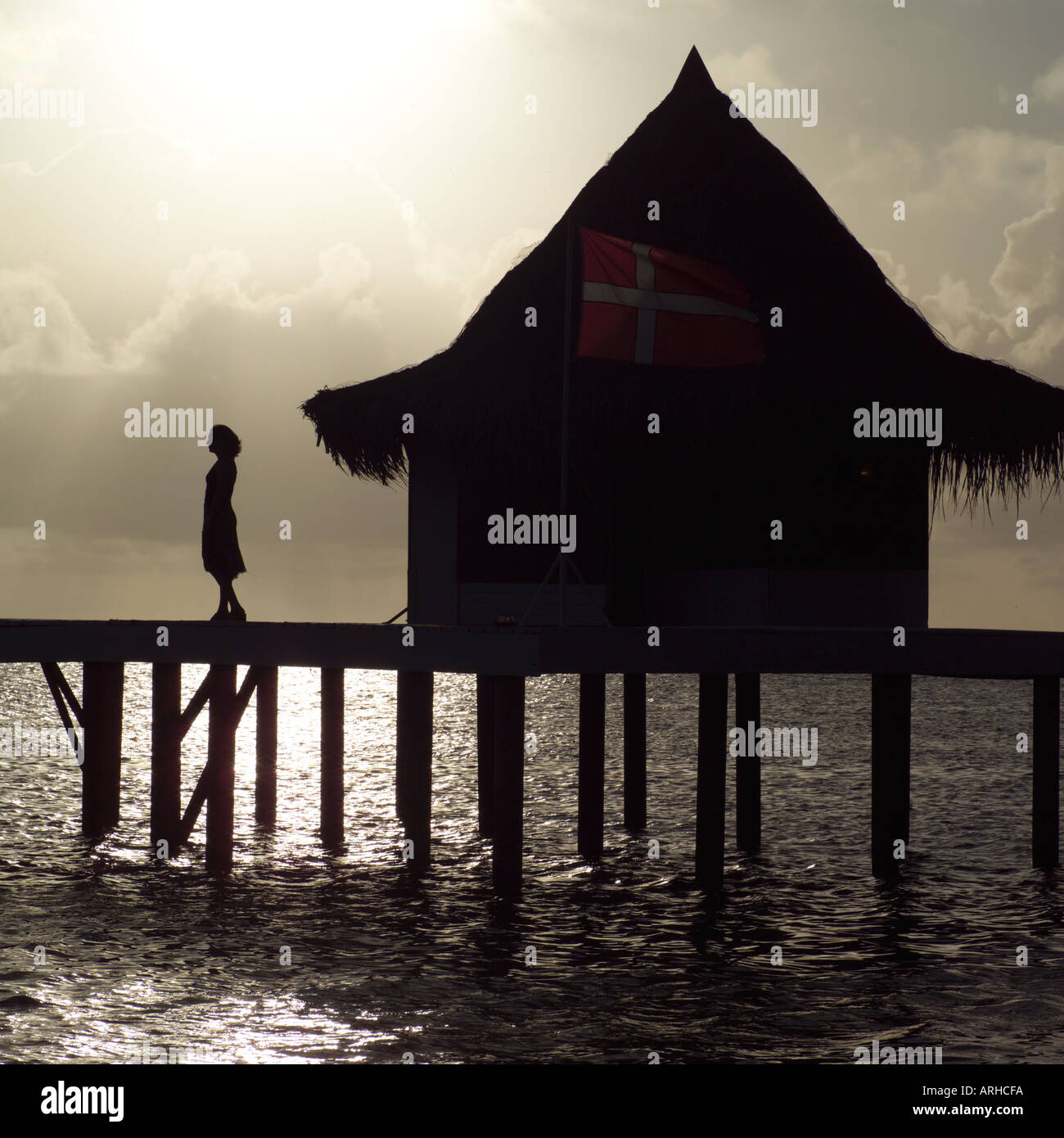 Silhouette of Woman standing outside Hut at Moorea in Tahiti Stock ...