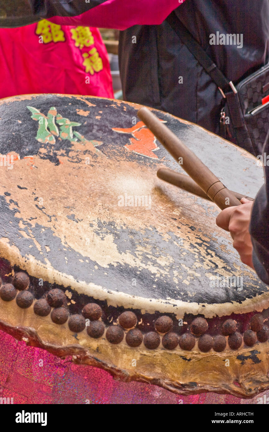 Close up of a drum used in a Chinese New Year lion Dance ceremony Stock ...