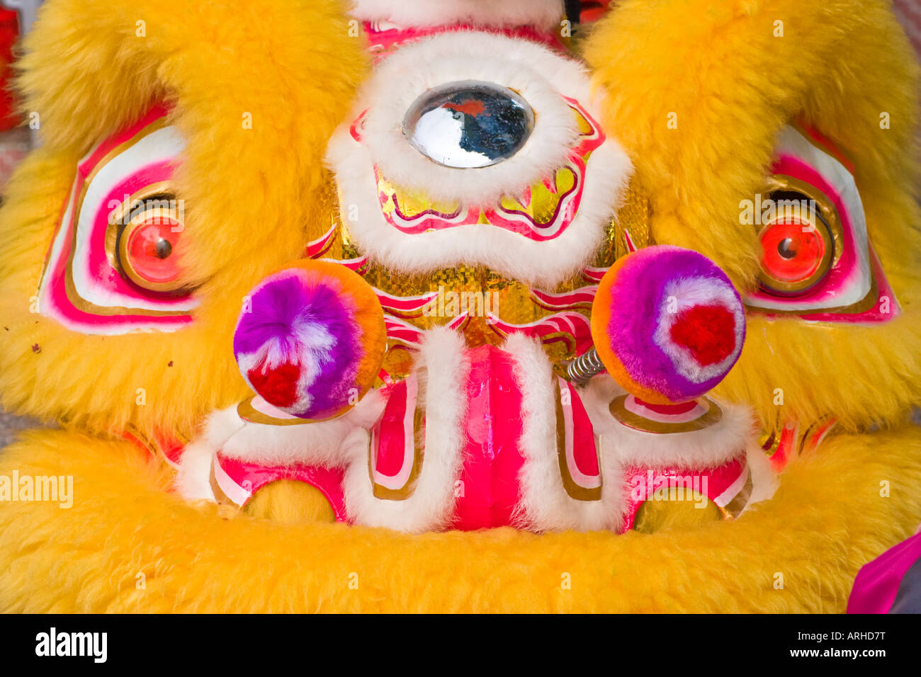 Close up of the head of a Chinese Lion Dance lion head Stock Photo - Alamy