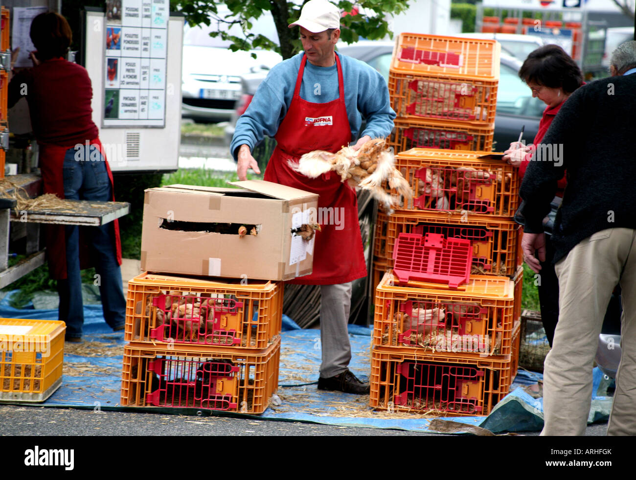 Live chickens sold out of van in car park of French garden centre 2007 ...
