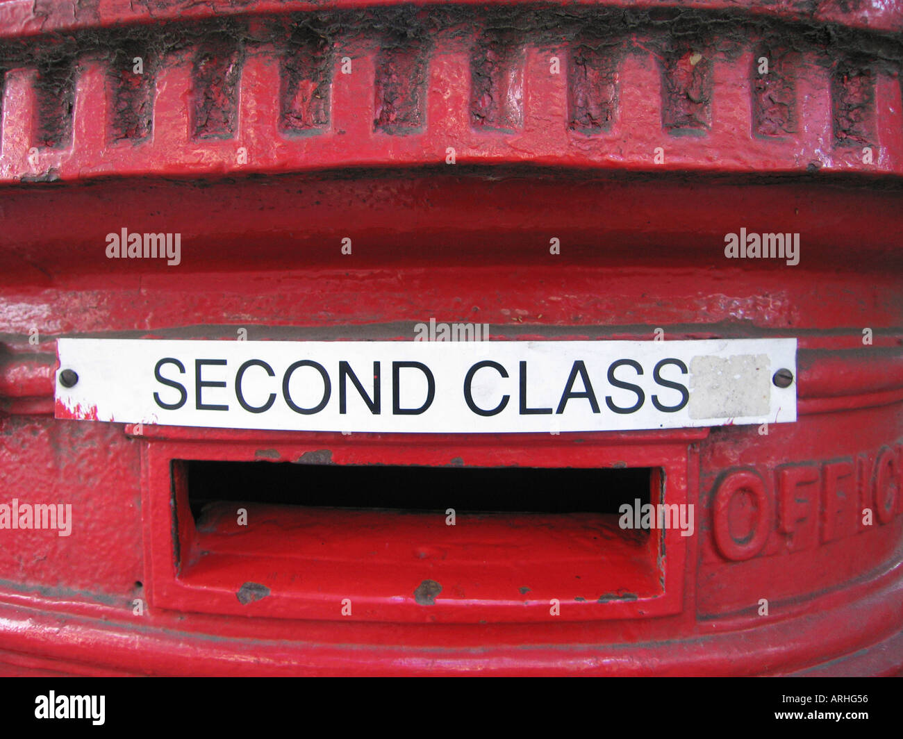 red british post box with second class sign Stock Photo - Alamy