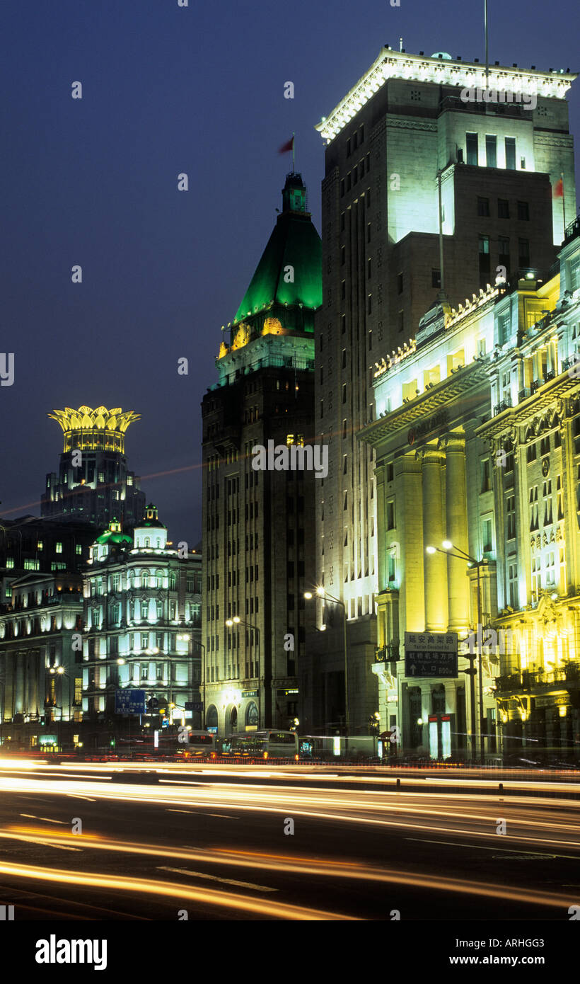 The Bund lit up at night with white lights of fast moving traffic The ...