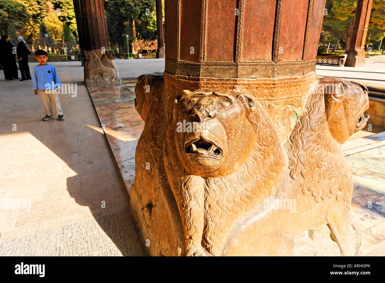 Lion sculpture at the base of a column of the Chehel Sutun a Safavid ...