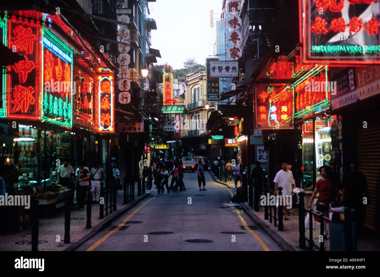 Neon lights in a Macau street Stock Photo - Alamy