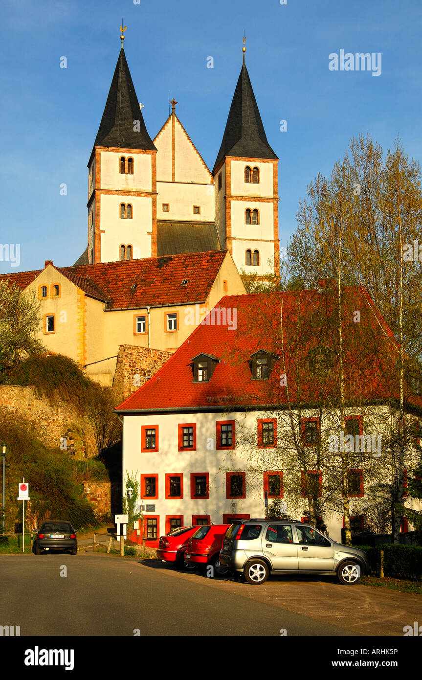 Small town view with the twin towers of the Church St Nikolai Geithain ...