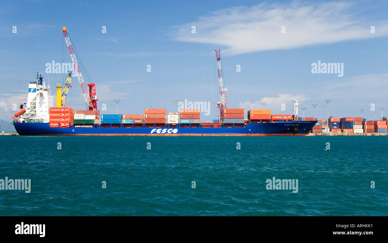 Cargo ship in port Papeete Tahiti French Polynesia Stock Photo - Alamy