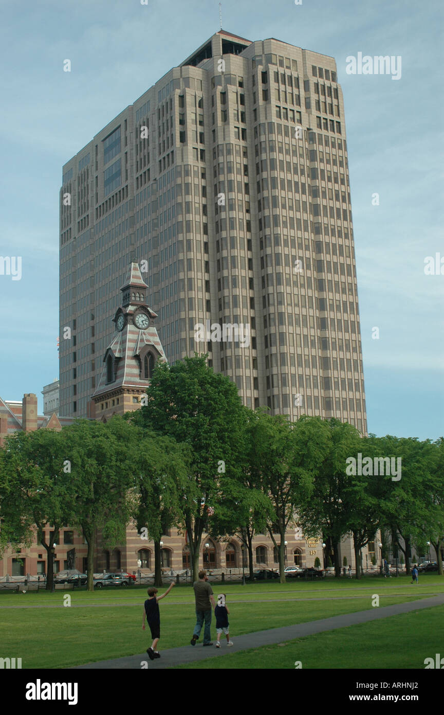 View from Historic New Haven Green overlooking at New Haven City Hall ...