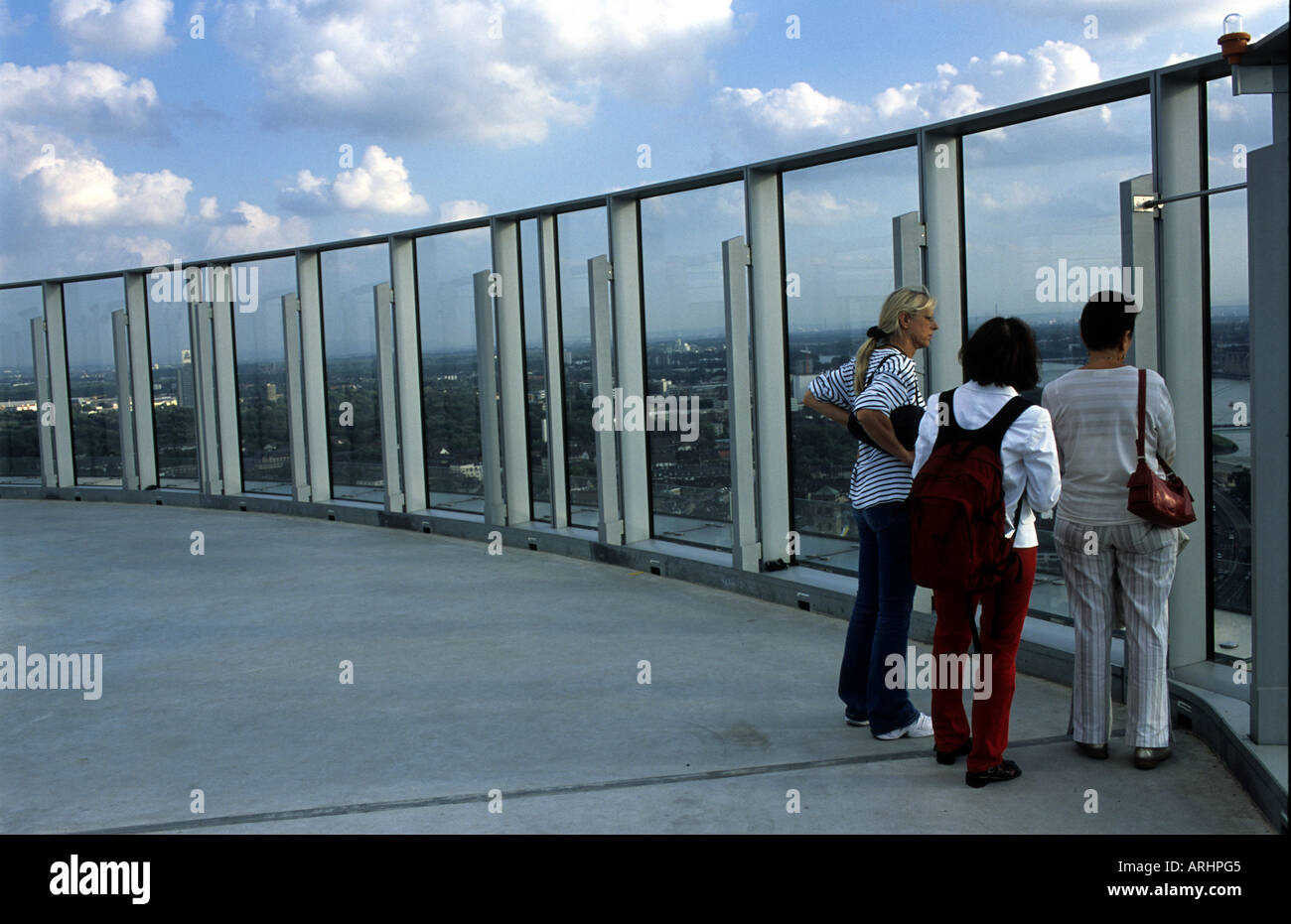 Tourists on the viewing balcony of the Cologne Triangle building ...