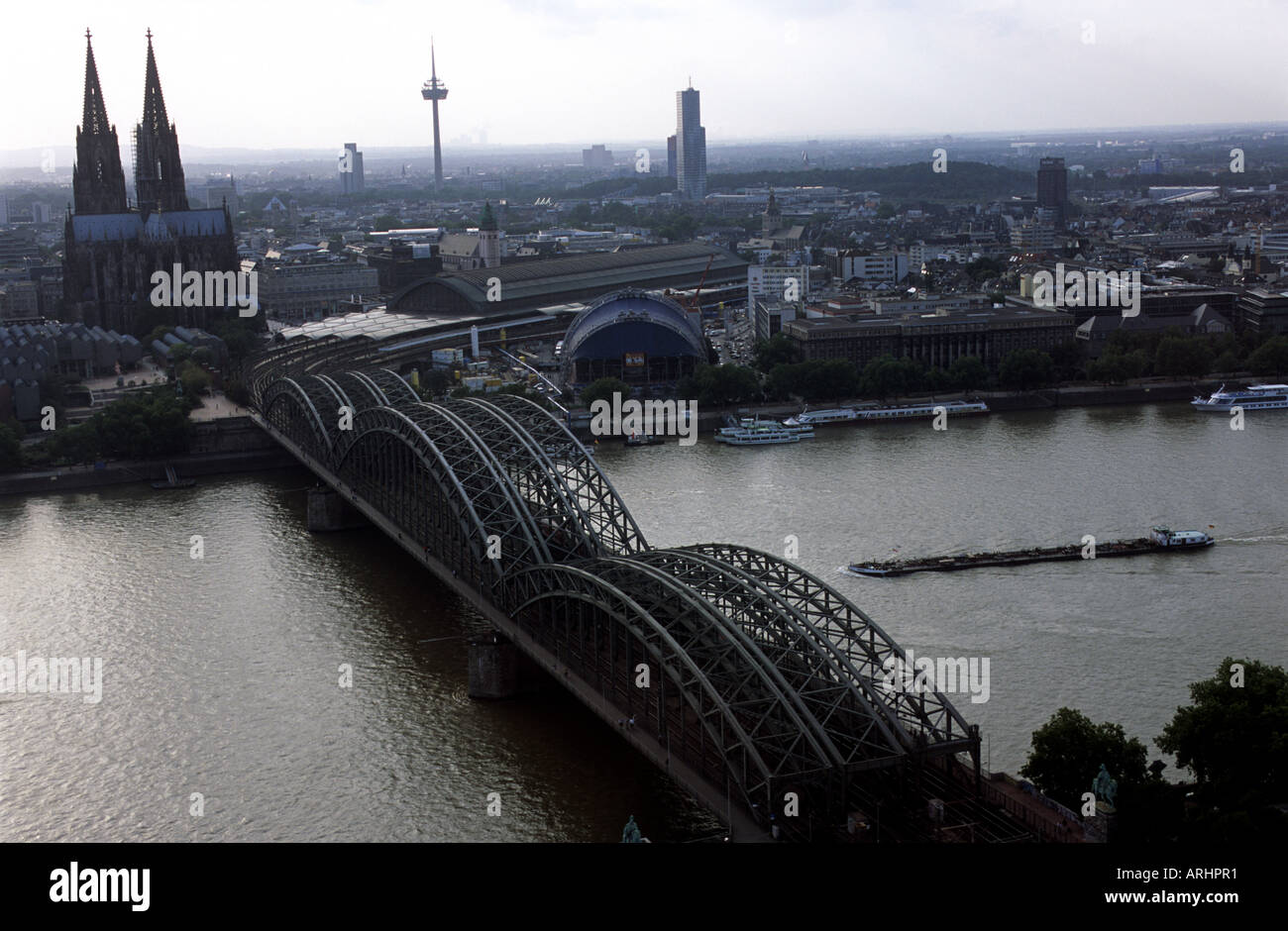 Hohenzollern railway Bridge over the river Rhine in Cologne, Germany ...