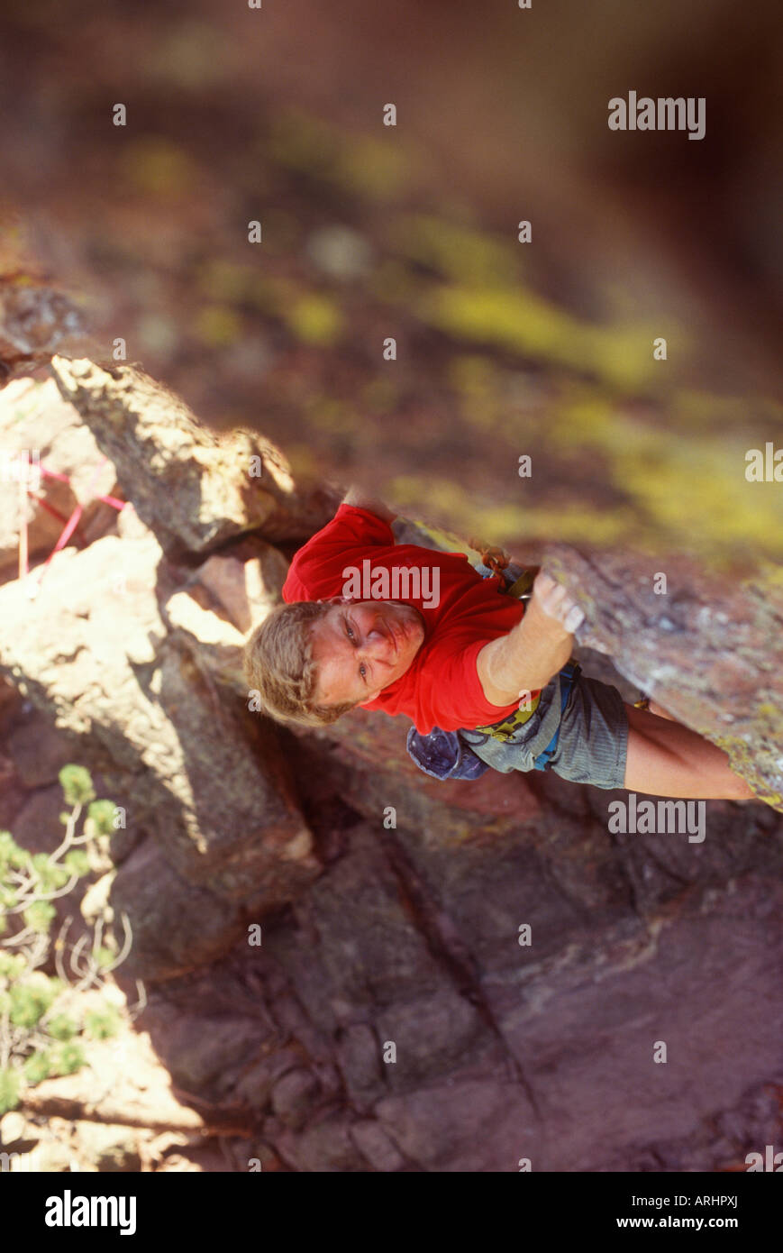 Man climbing rocks Boulder Colorado Stock Photo - Alamy