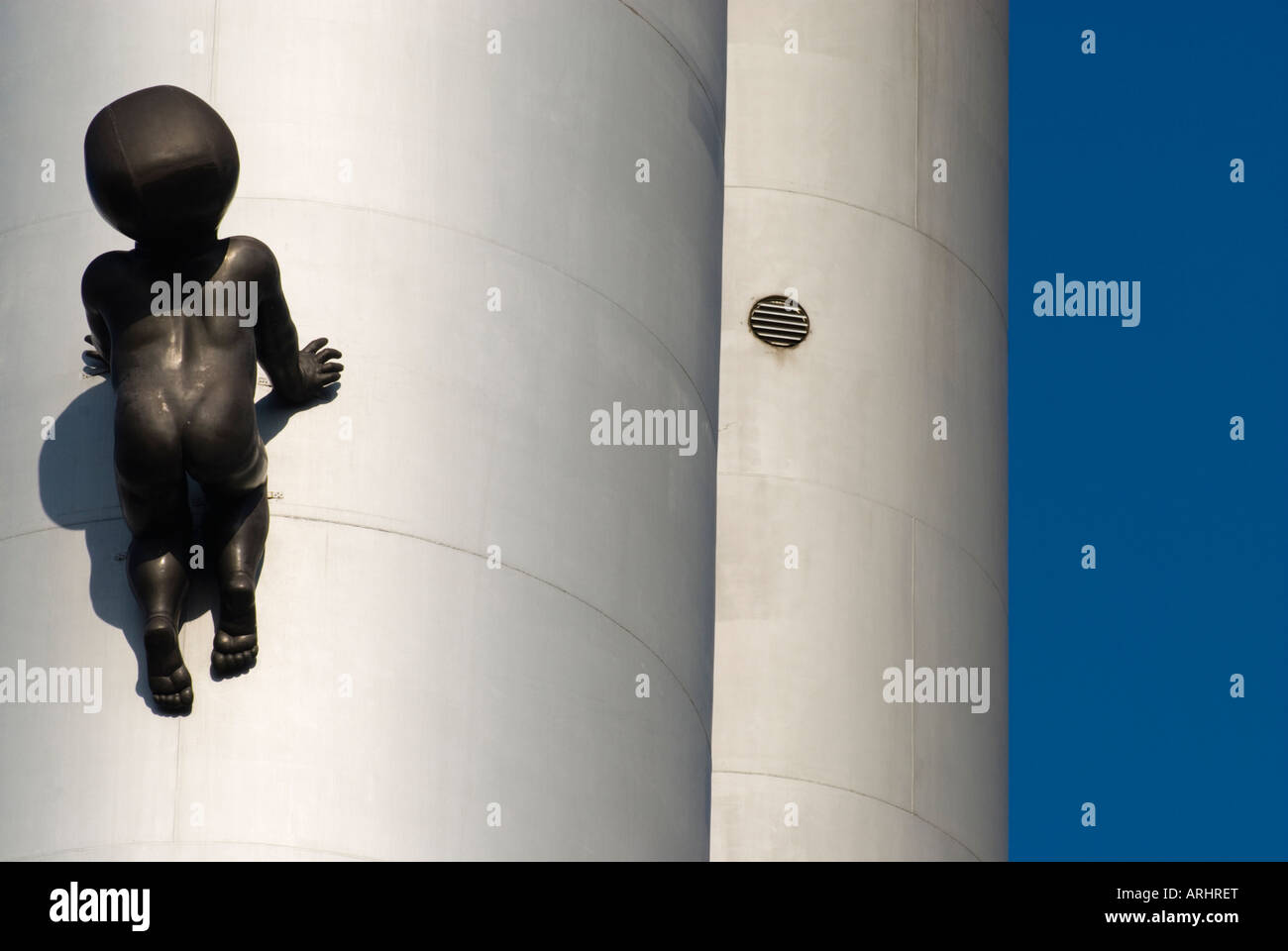 Žižkov Television Tower, with one of the David Černý baby sculptures ...