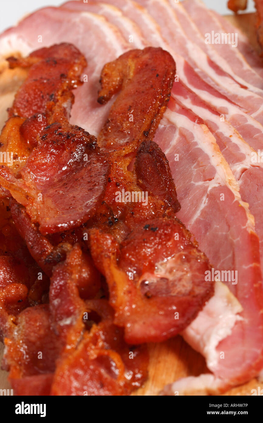 Bacon raw with roasted crispy strips pork bacon meat fat food photo of ...