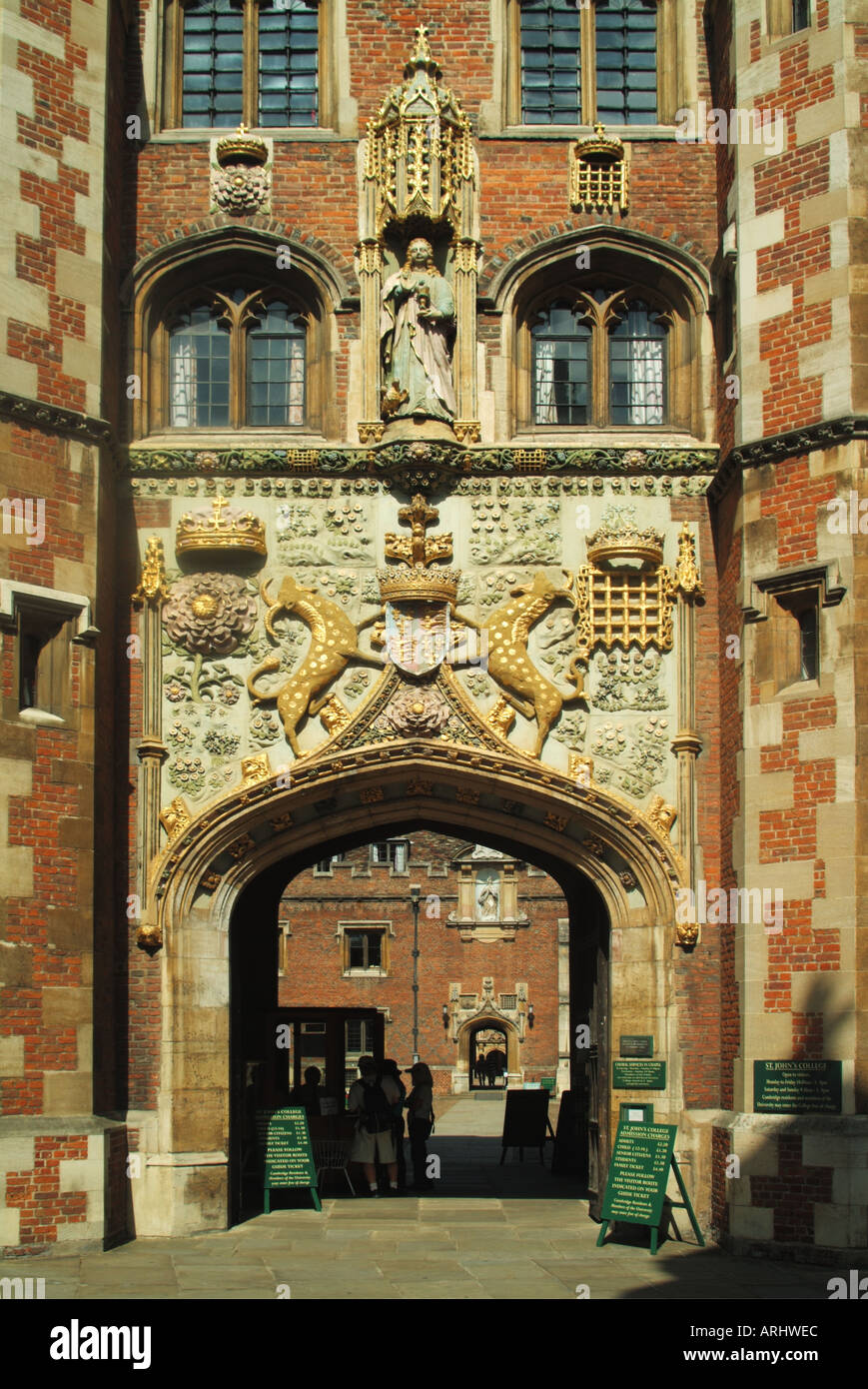 Cambridge university town St Johns College Great Gate with notice ...