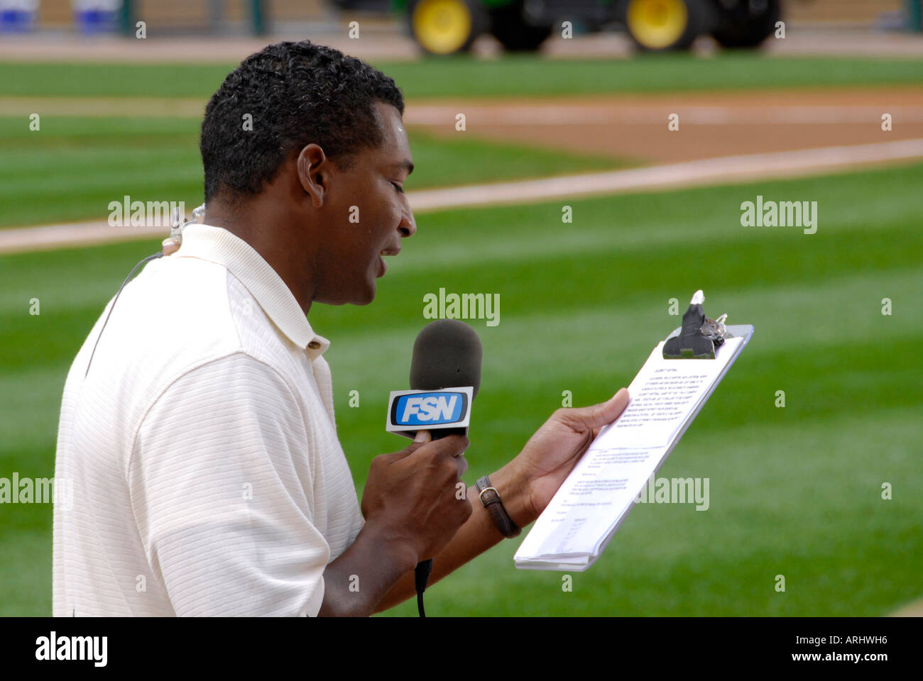Television Broadcaster at a Detroit Tiger Professional Baseball game at ...