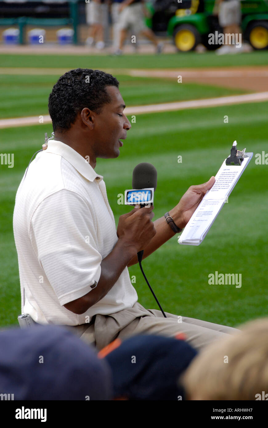 Television Broadcaster at a Detroit Tiger Professional Baseball game at ...