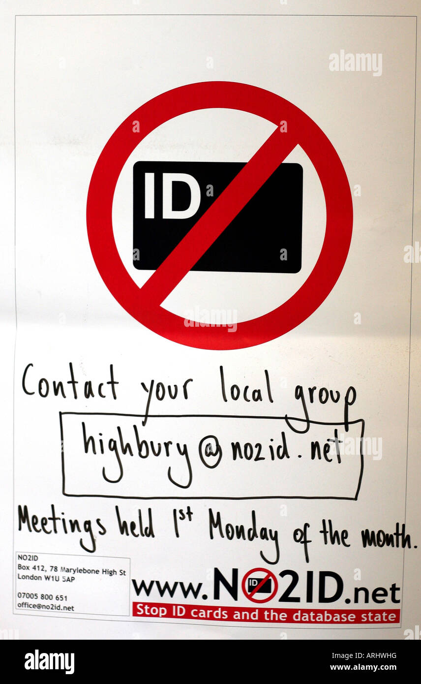 Anti identity card campaign poster in London shop Stock Photo - Alamy
