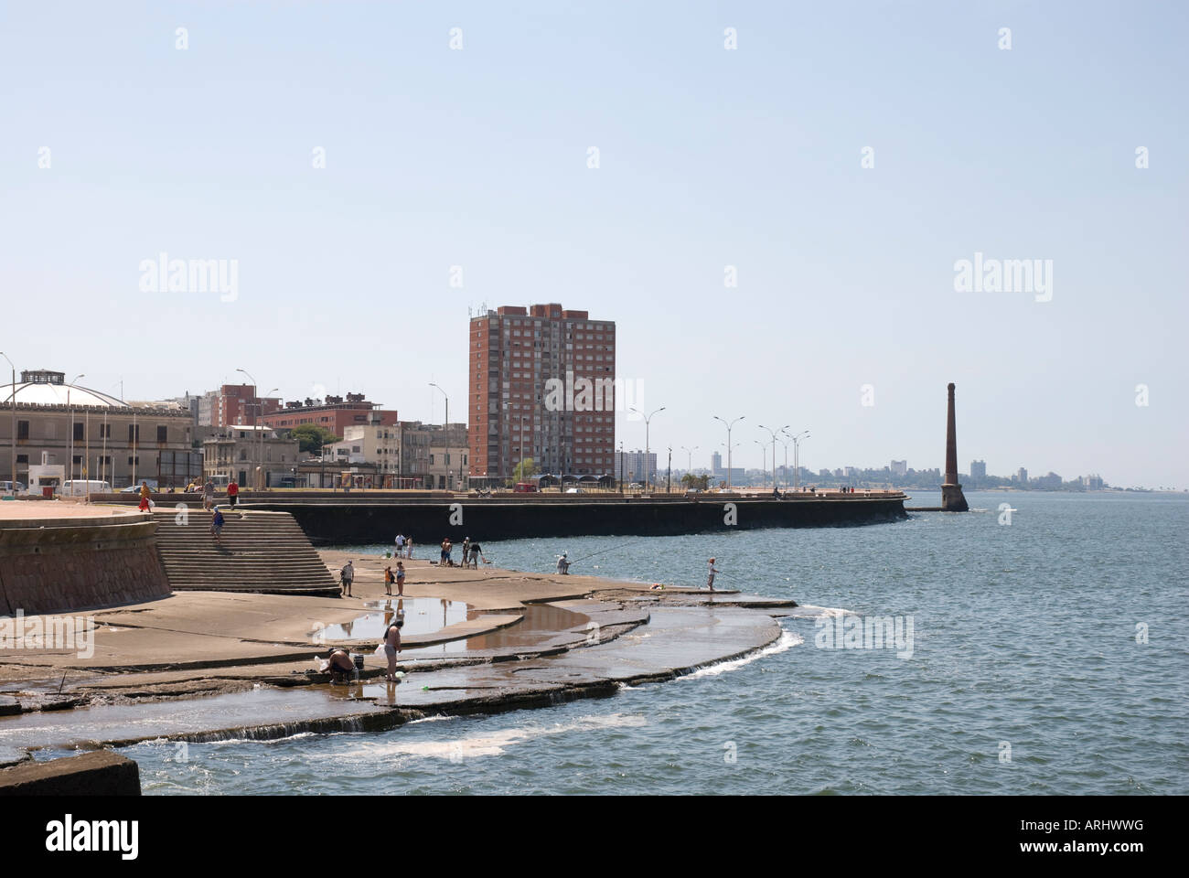 Montevideo coast seen from the pier where locals fish Stock Photo - Alamy