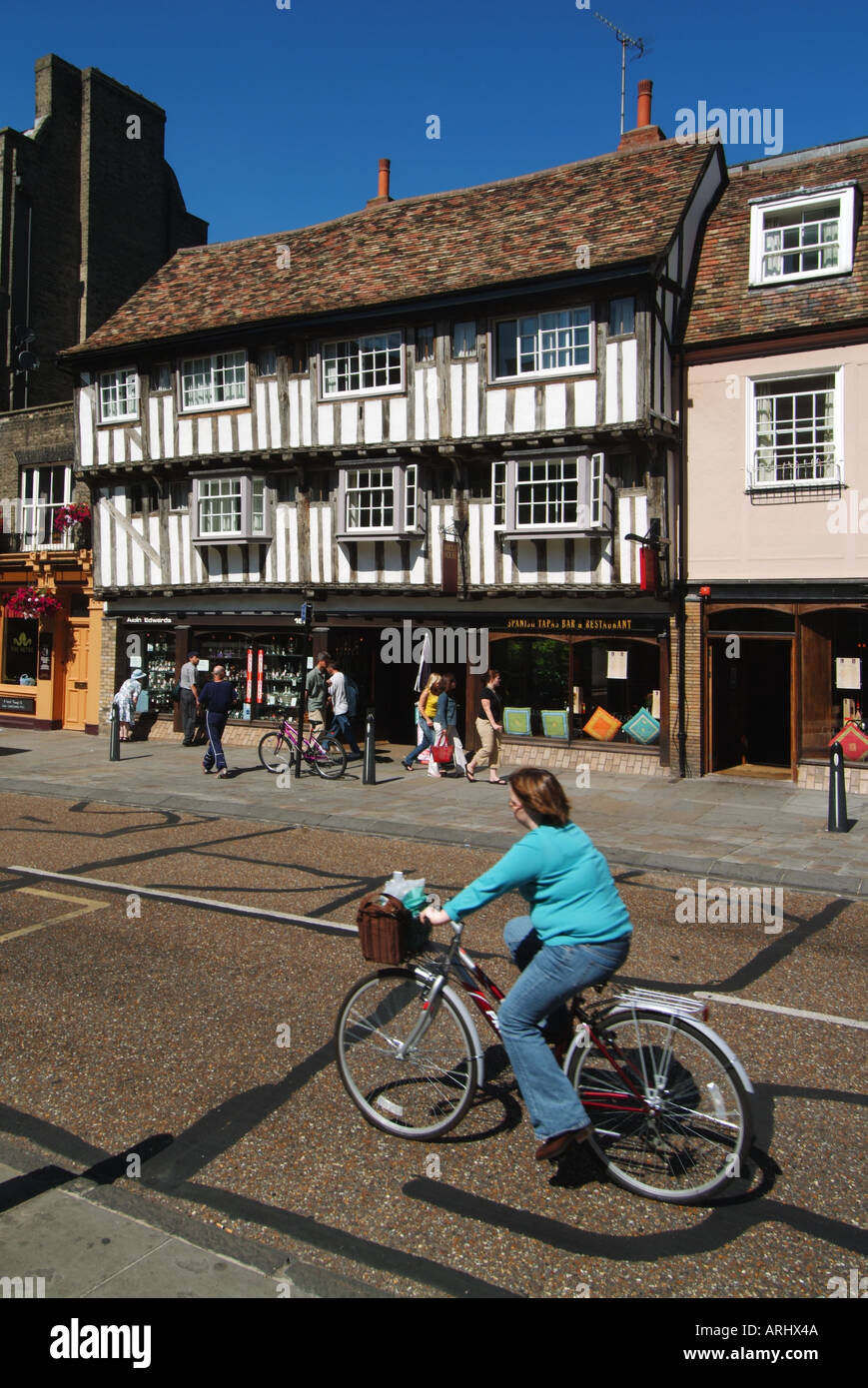 Cambridge university town shops and Half timbered black and white ...