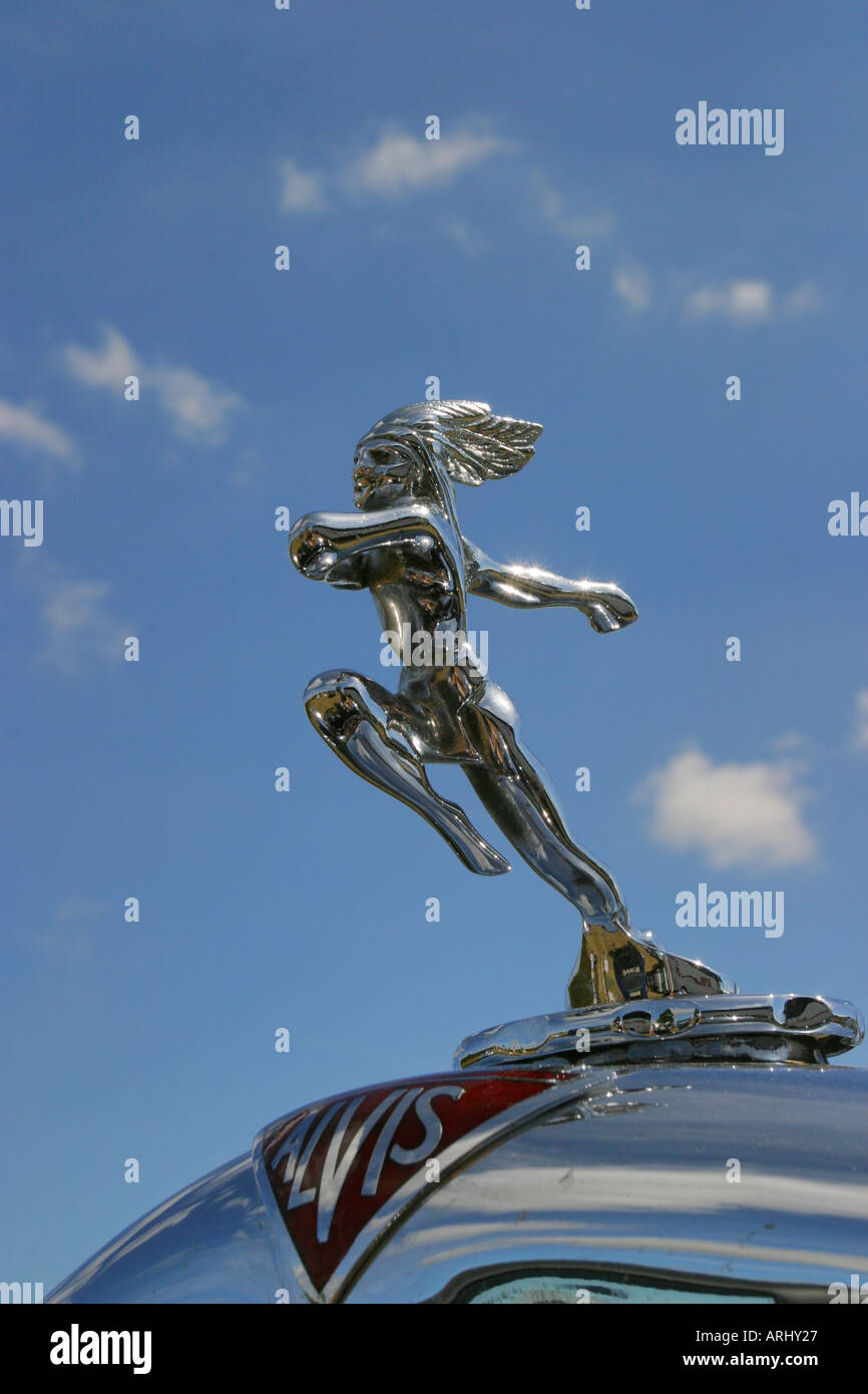 Running Indian emblem on vintage Alvis car at classic car show Stock ...
