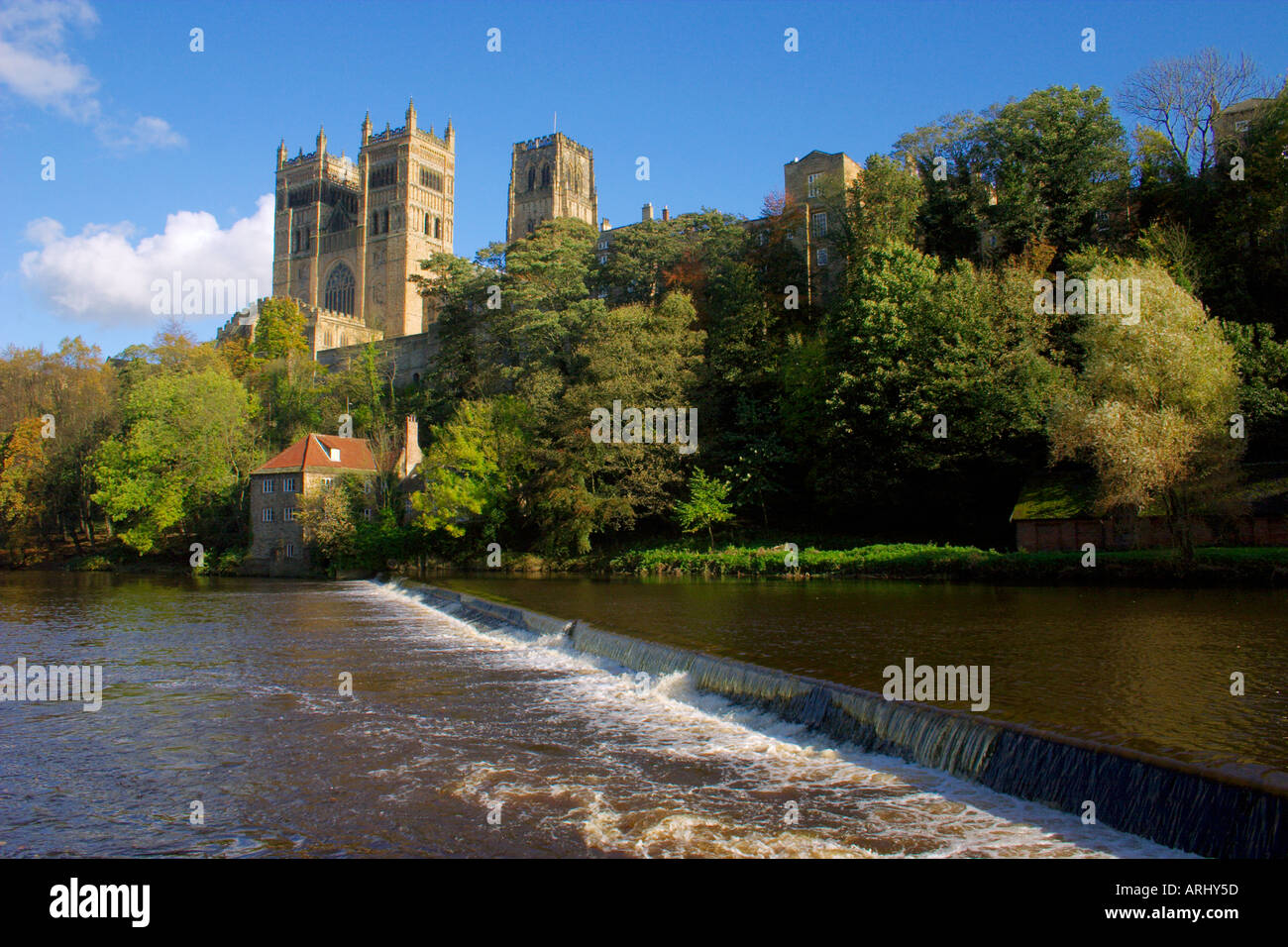 Durham Cathedral and the weir on the River Wear Durham UK Stock Photo ...