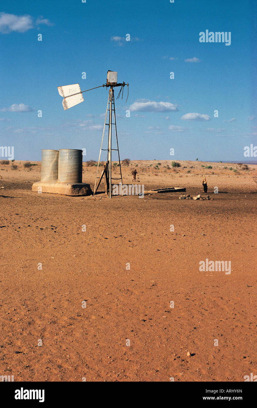 Broken down Kijito style windmill at deserted and abandoned well in ...