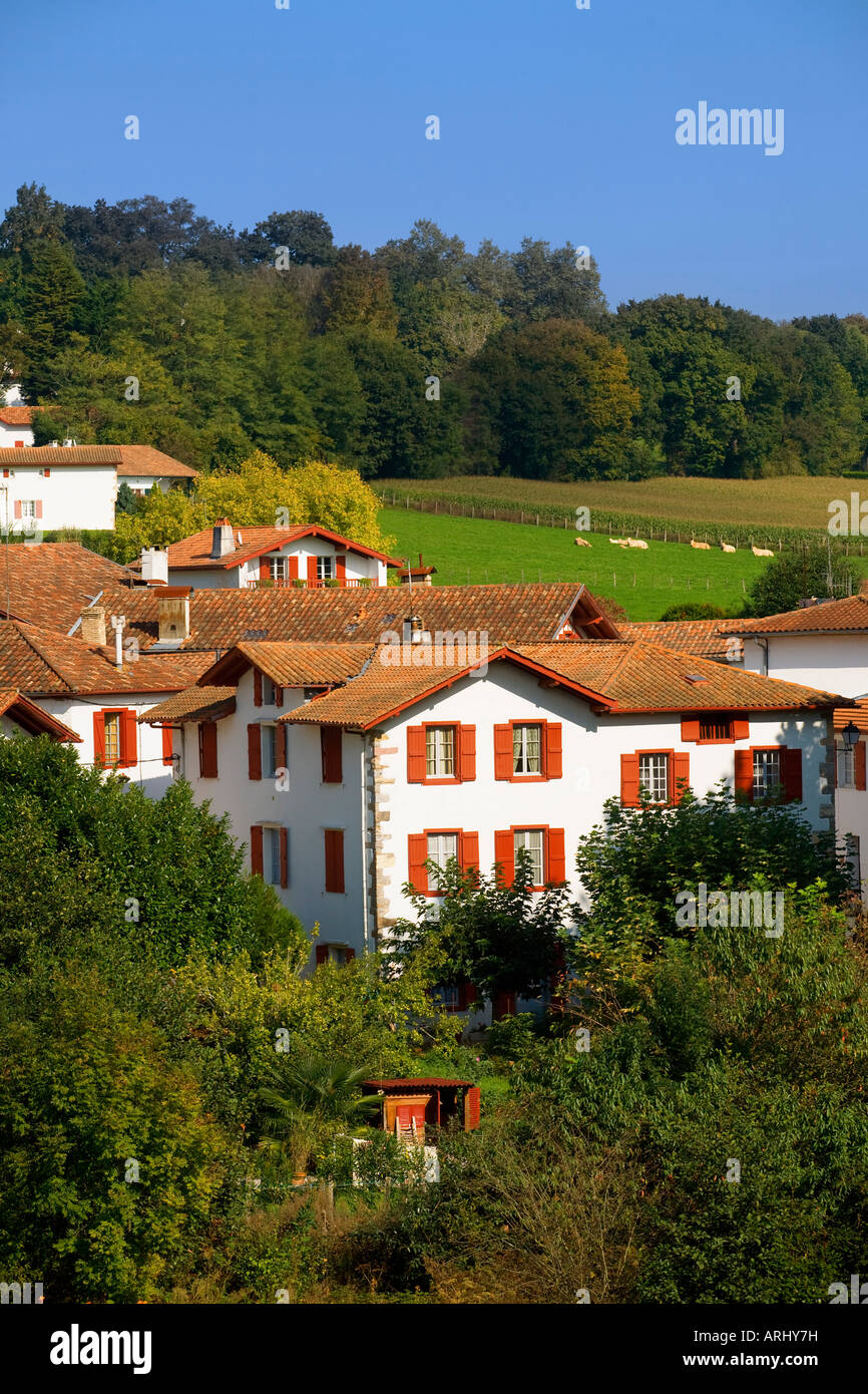The village of Espelette in the Pays Basque France Stock Photo - Alamy