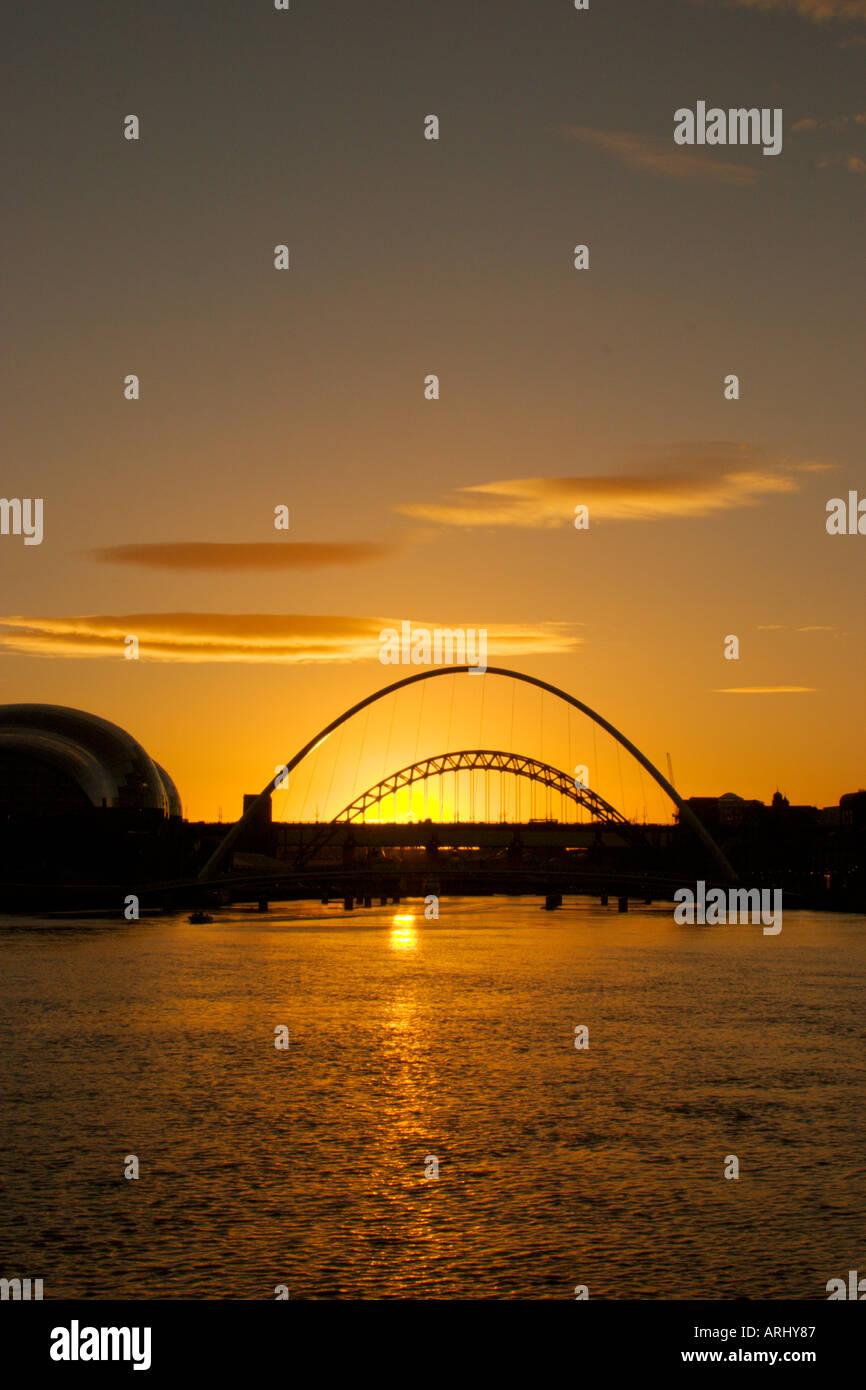 The Millennium Bridge and Tyne Bridge over the River Tyne Newcastle ...