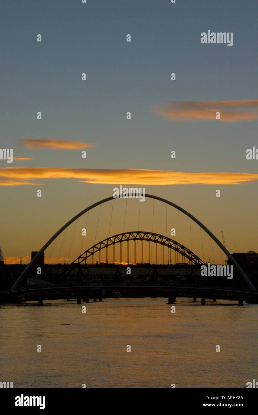 The Millennium Bridge and Tyne Bridge over the River Tyne Newcastle ...