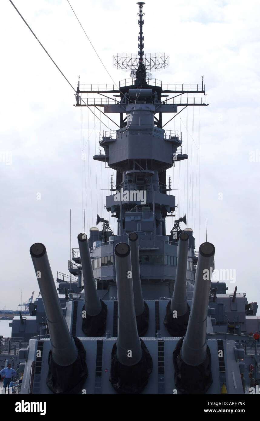 Huge 16 Inch Guns and Bridge Area from Bow of Retired Battleship USS ...