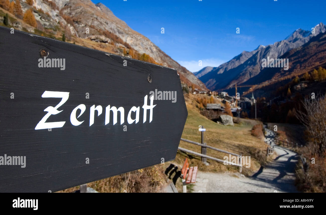 Direction Sign in Zermatt, Valais, Switzerland Stock Photo - Alamy