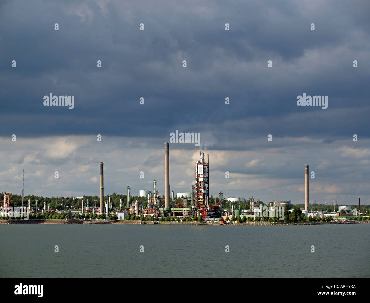 view from Baltic Sea to the oil refinery at the port of Naantali by ...