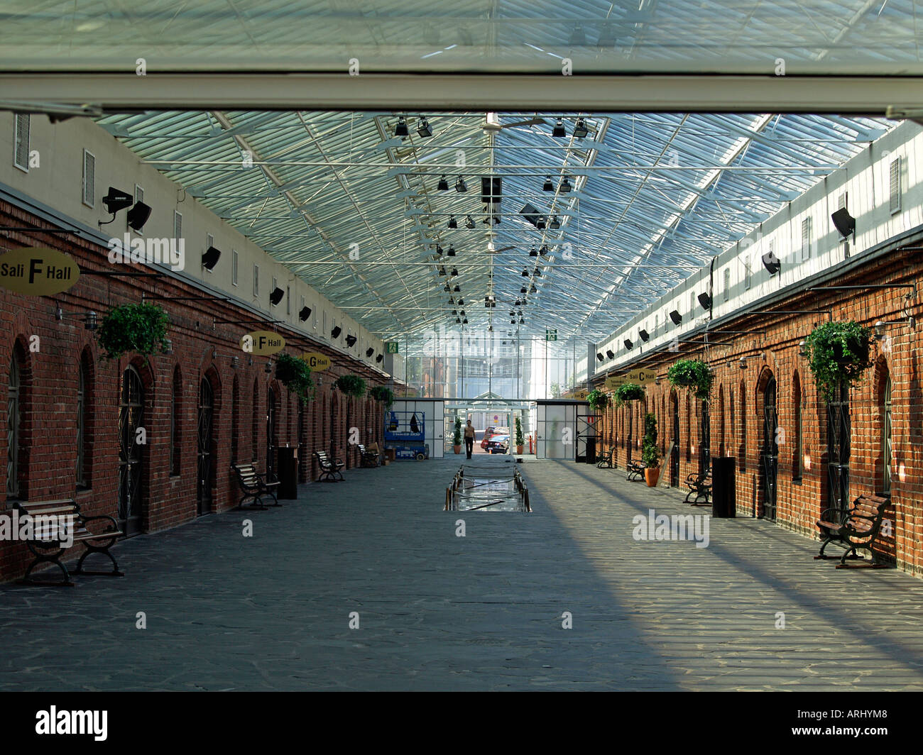 glas covered passage between old former brick storehouses stores ...