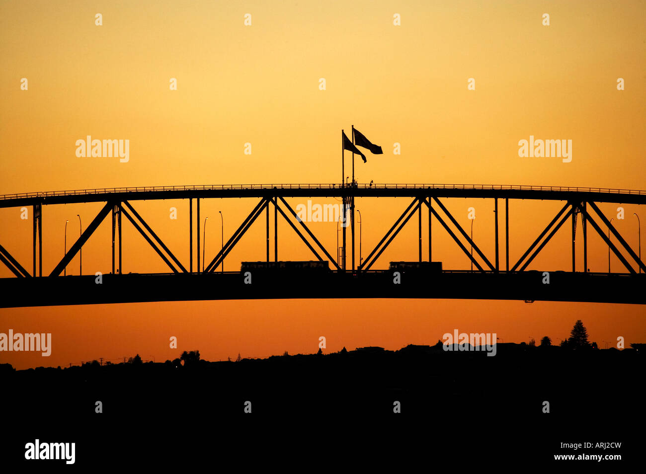 Sunset Auckland Harbour Bridge Auckland North Island New Zealand Stock ...