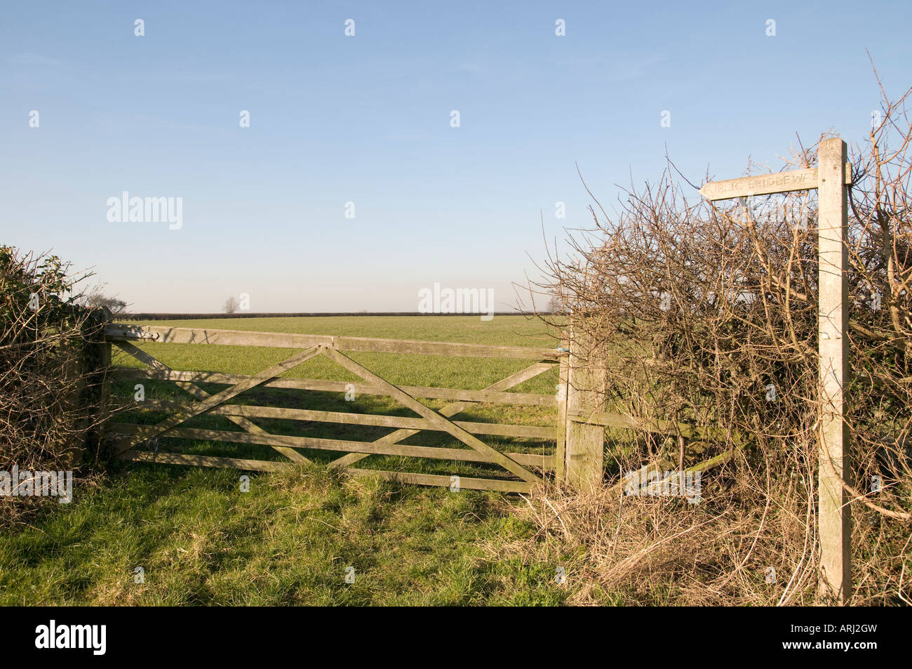 Sign for bridleway over 5 bar gate Stock Photo - Alamy