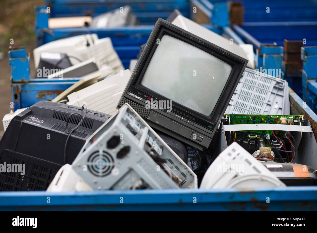 TV's and monitors for recycling at a recycling centre, UK Stock Photo ...
