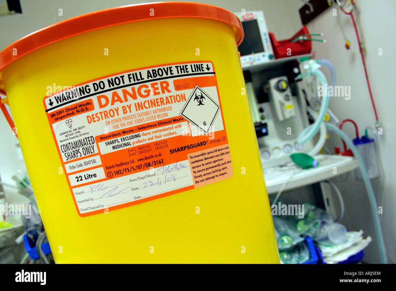 sharps bin in a hospital theatre anaesthetic room Stock Photo - Alamy