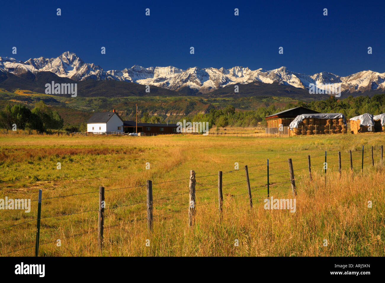 Ranch and Sneffels Range, Owl Creek Pass Road, Ridgeway, Colorado, USA ...