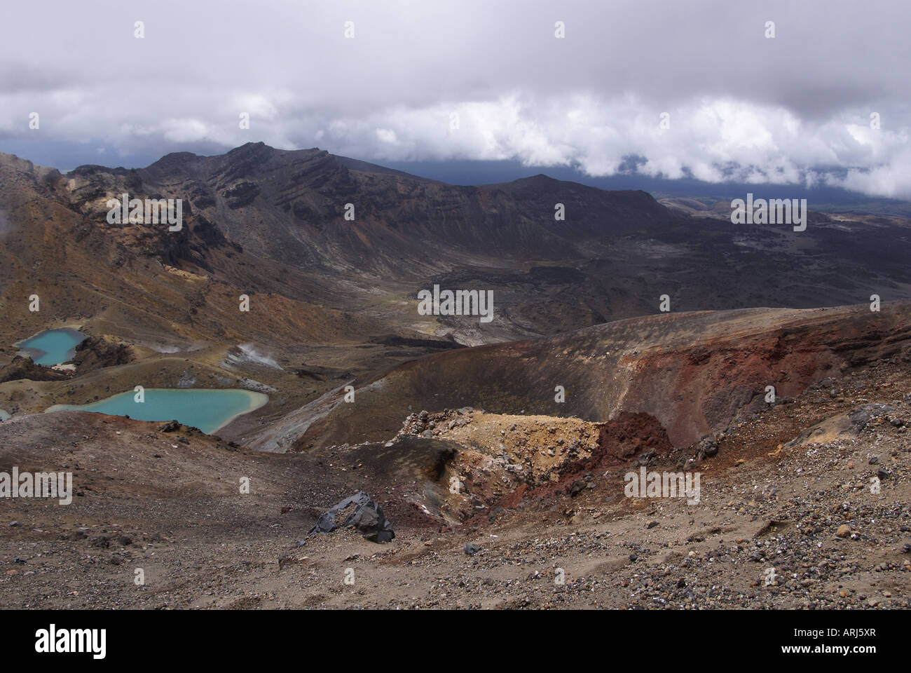 Lava flows and Emerald Lake taken from rim of Red Crater Mount ...