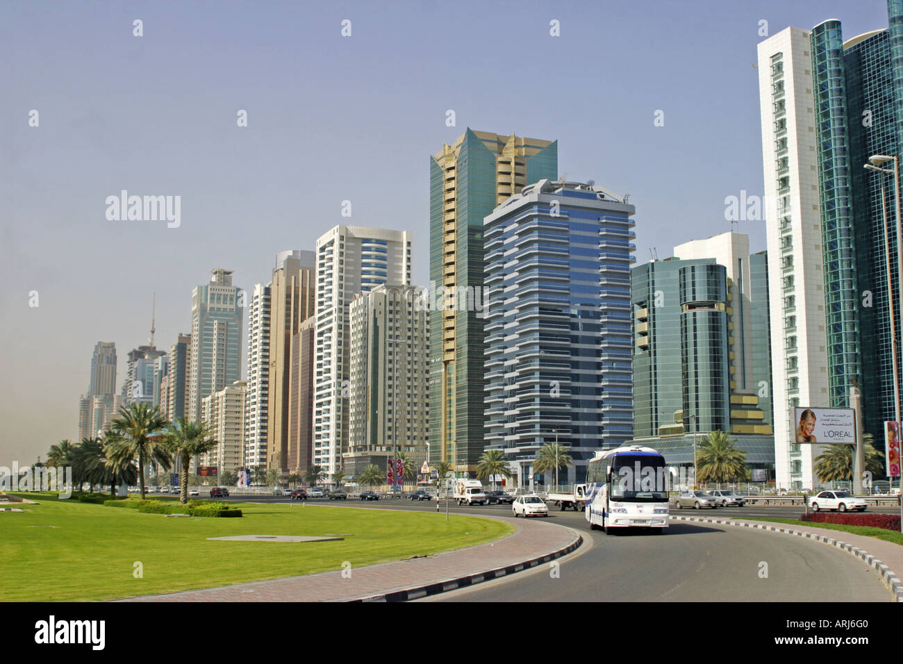 tower blocks along a road, United Arab Emirates, Dubai Stock Photo - Alamy