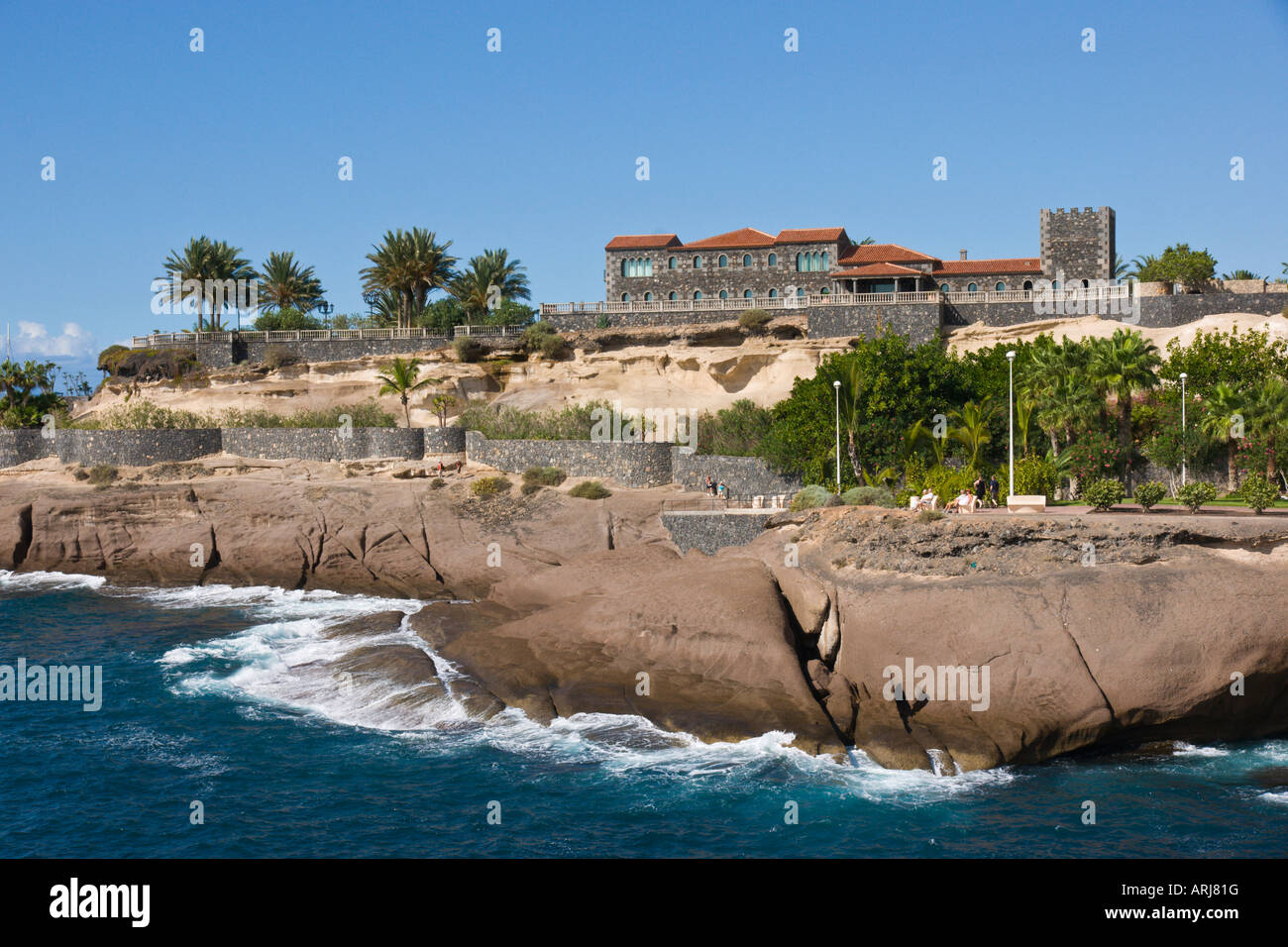 Tenerife Bahia del Duque Costa Adeje the Duke's Castle and rocks Stock ...