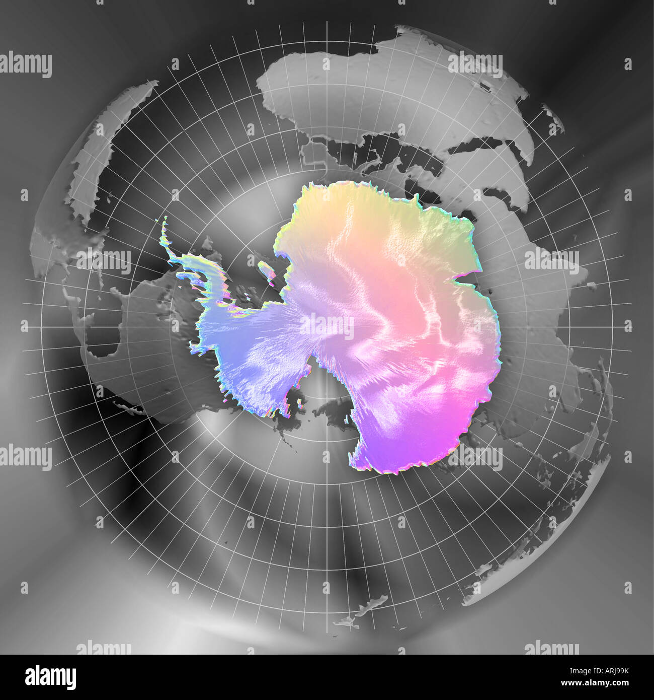 Antarctica and continents in an eclectic composition including a ...