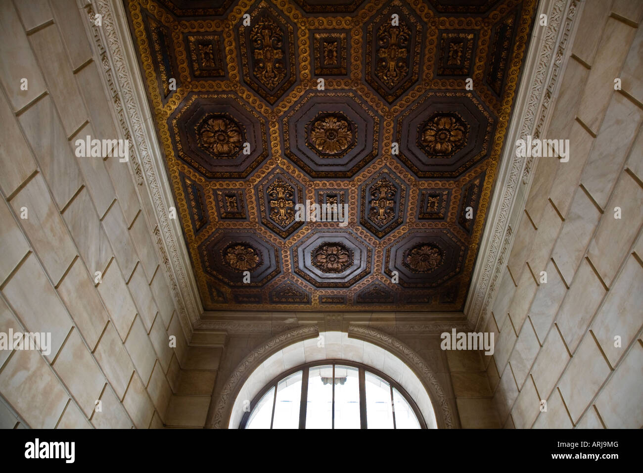 Gilded metal and wooden ceiling inside NEW YORK CITY PUBLIC LIBRARY ...