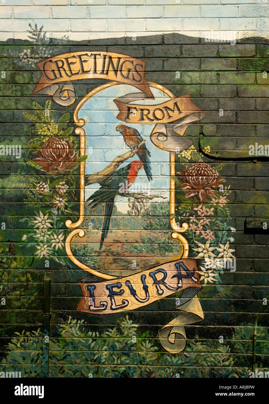 An artists mural on the side of a wall in Leura in the Blue Mountains ...