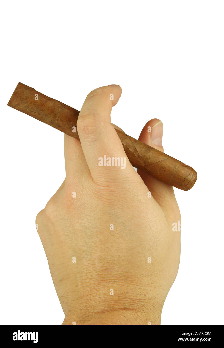 Male hand holding unlit cigar Stock Photo - Alamy