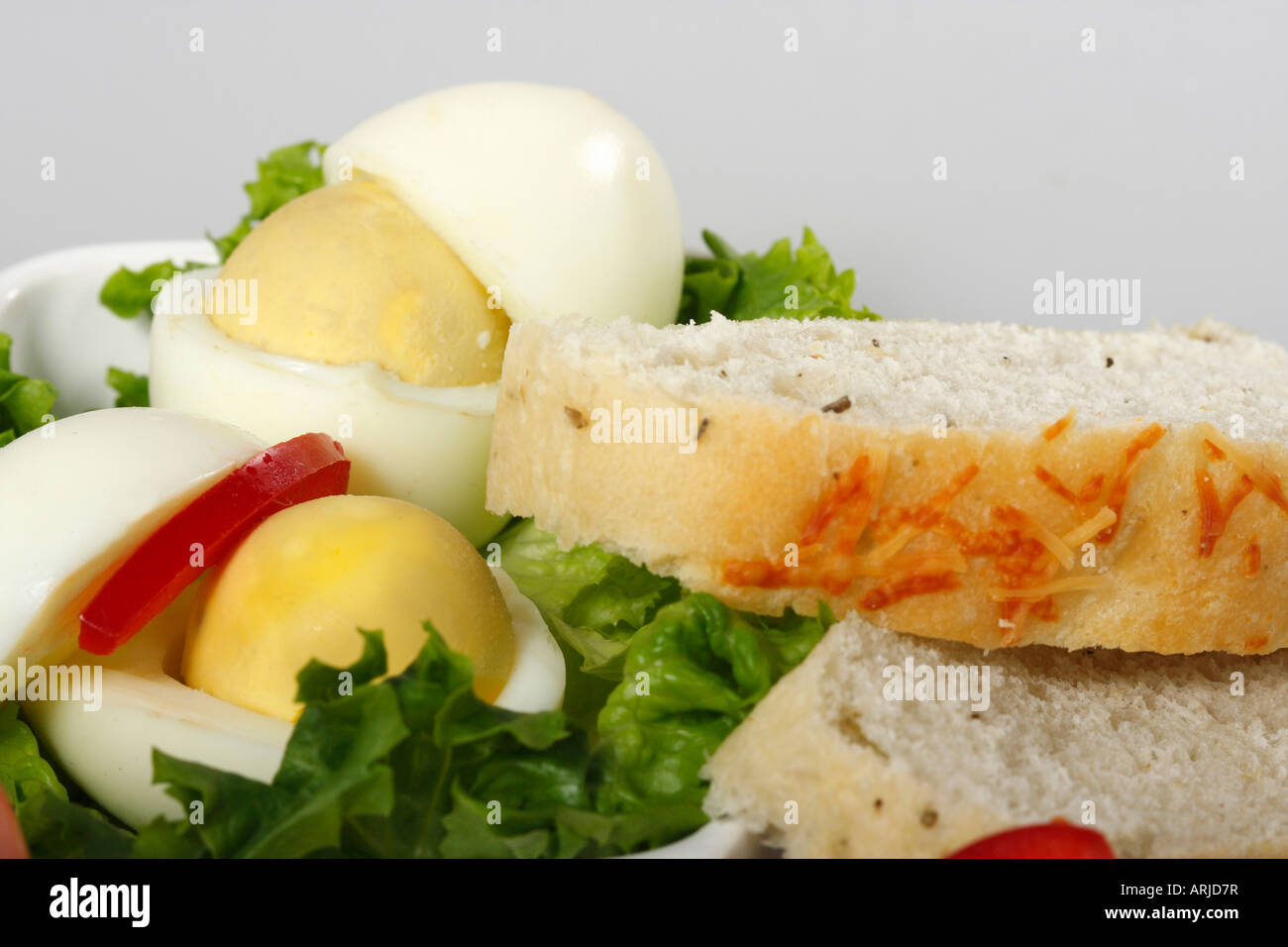 Boiled eggs overhead from above close up white background nobody horizontal in USA US hi-res ...
